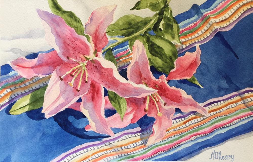 "Lilies on Blue Scarf" by Alice O'Leary