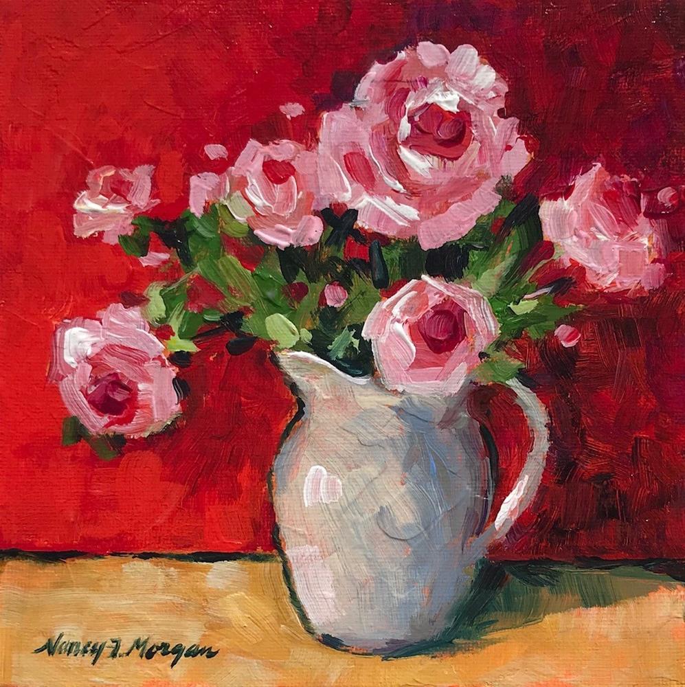 "Pink Roses, Red Room" by Nancy F. Morgan