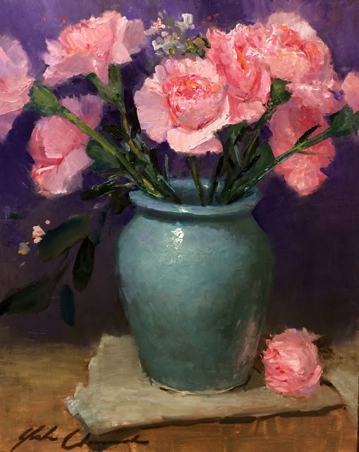 "Pink Carnations 10x8 Framed" by Justin Clements