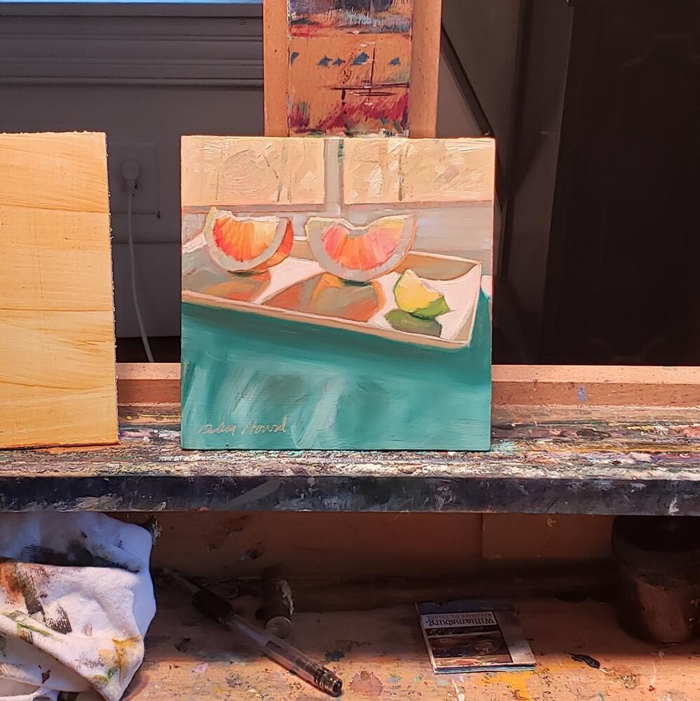 "Turquoise, Orange & Chartreuse " by Debra Howard