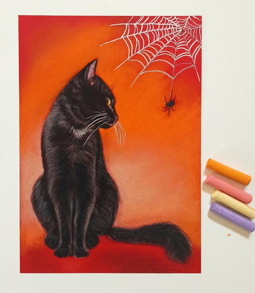 "Original black cat painting, Hallow..." by Iryna Mikhailenko