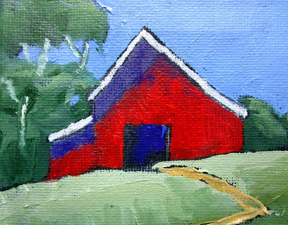 "Miniature RED BARN 4x4 Lynne French..." by lynne french