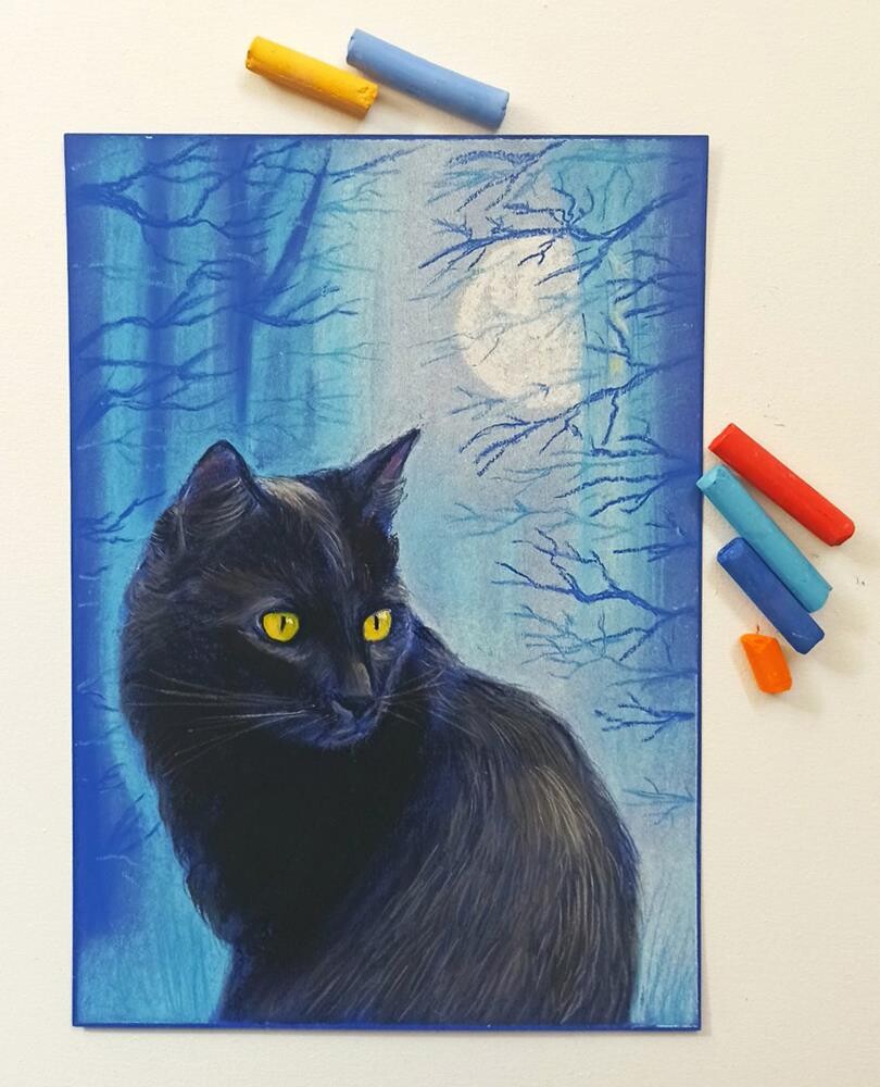 "Black cat painting, Halloween mysti..." by Iryna Mikhailenko