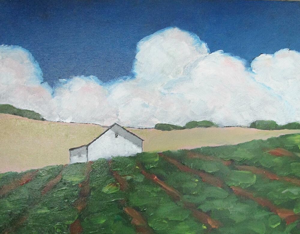 "WHITE BARN Farm Field Rows Lynne Fr..." by lynne french