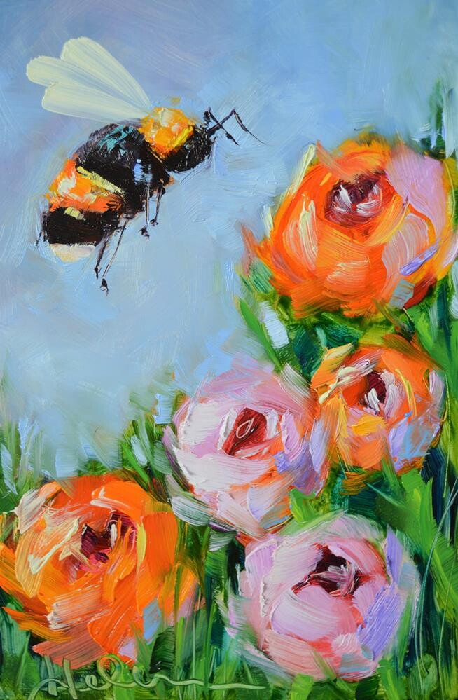 "Bee & Ranunculi #1" by Helen Pate