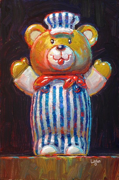 "Train Engineer Bear Toy" by Raymond Logan