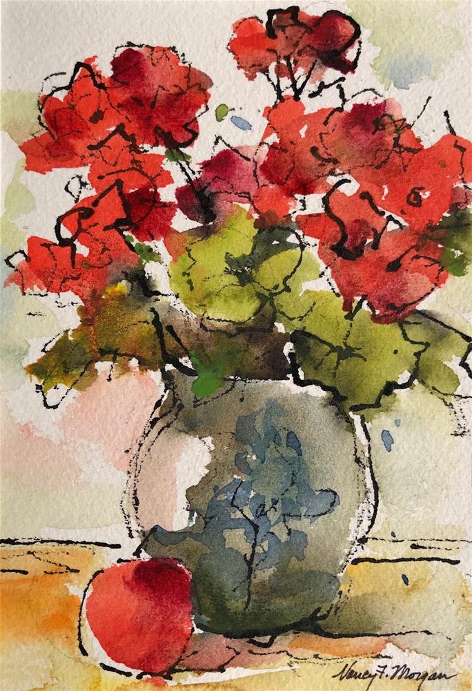 "Geraniums With Apple" by Nancy F. Morgan
