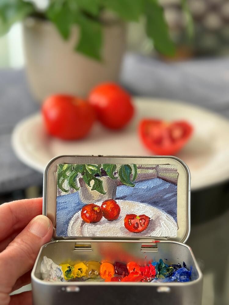 "Tomatoes with Monstera" by Emily Neel