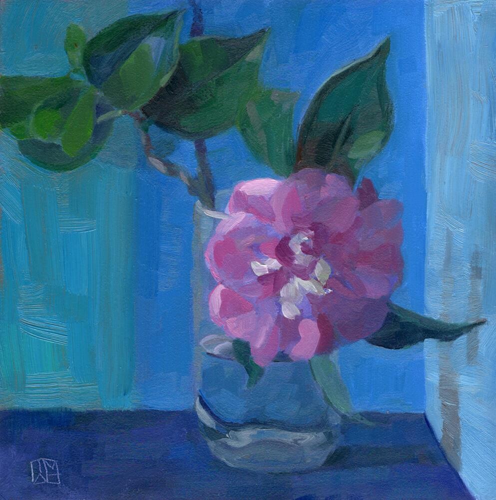 "Camellia on Blue" by Tracy Hurley