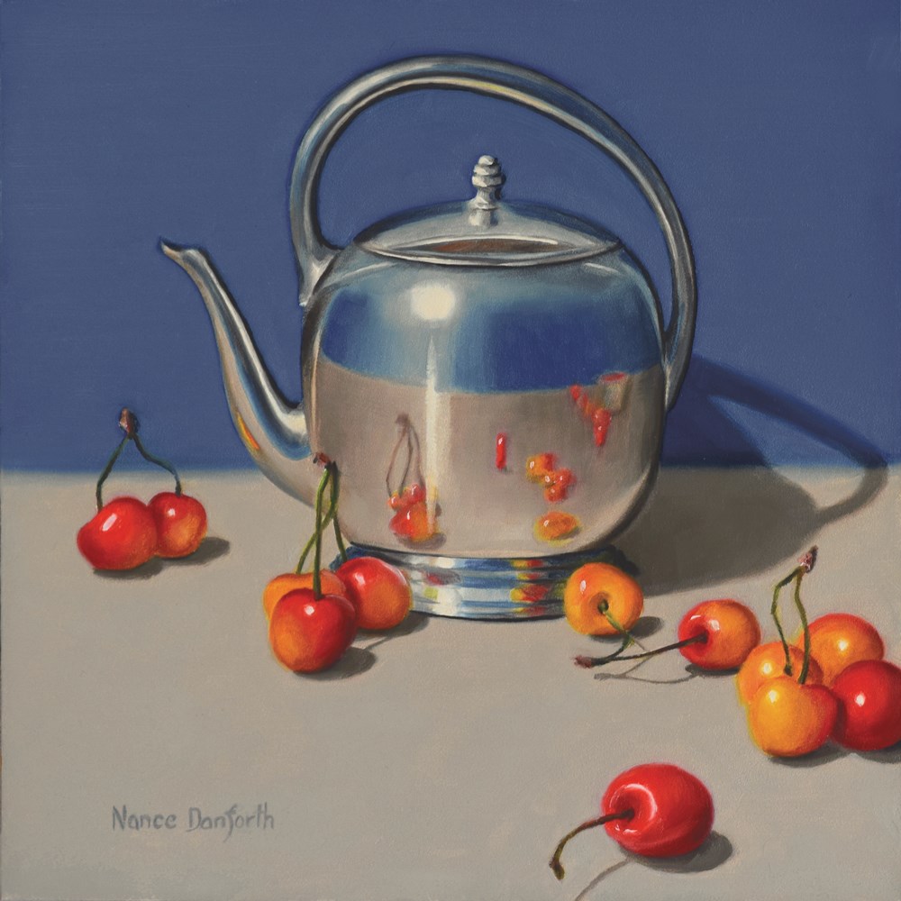 "Silver Teapot With Cherries" by Nance Danforth