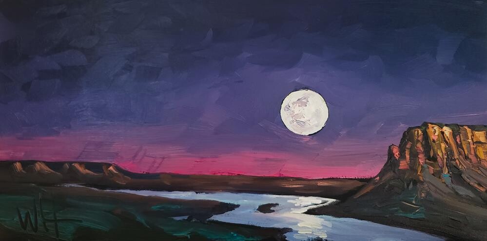 "HAunTed MoOn FRAMED 10x20 oil on ca..." by william hawkins