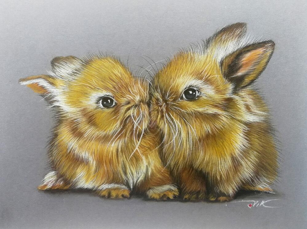 "Rabbits Painting Pets Original Art" by Viktoriya Kotsyuba