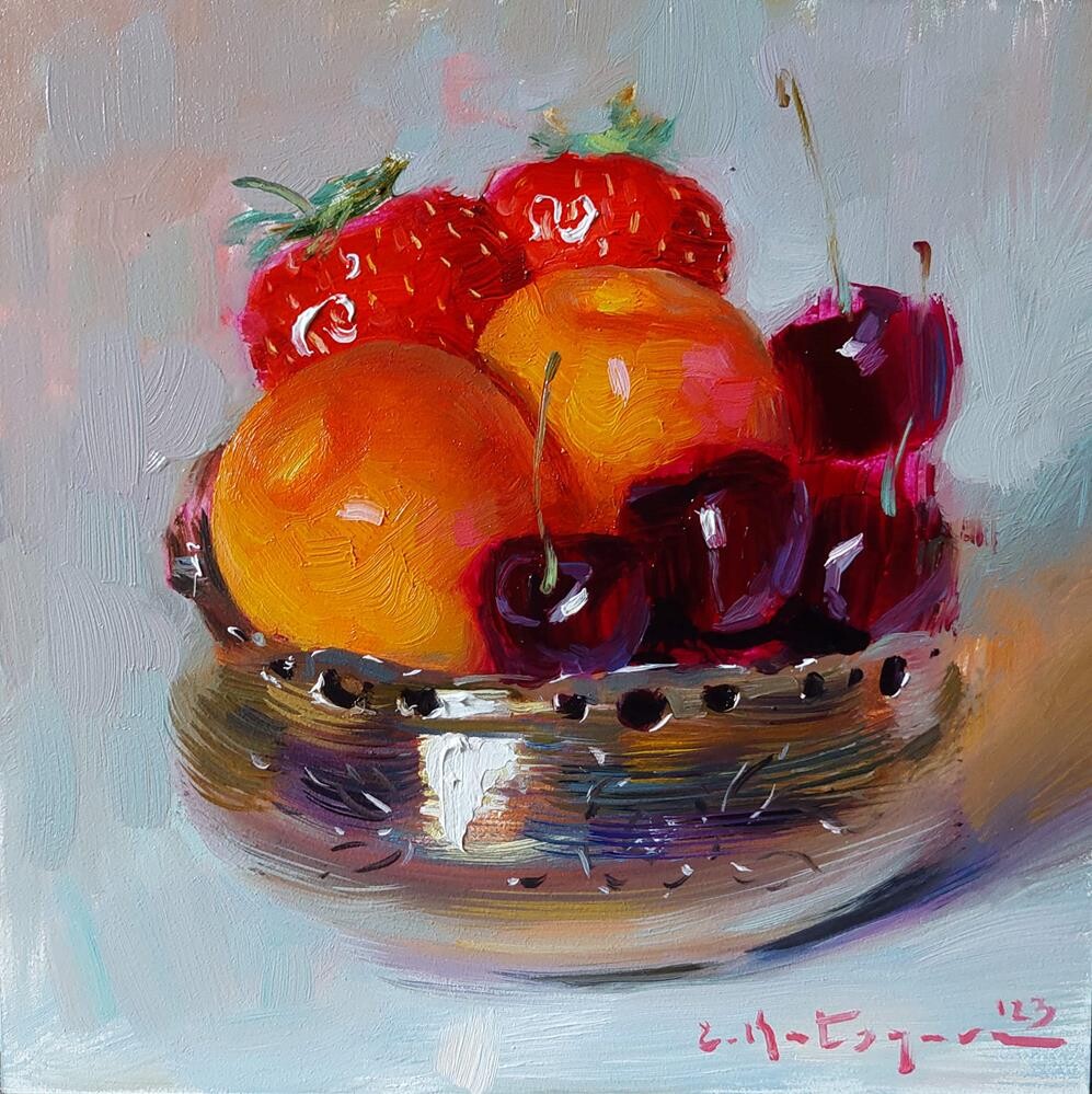 "Silver Bowl of Fruit" by Elena Katsyura