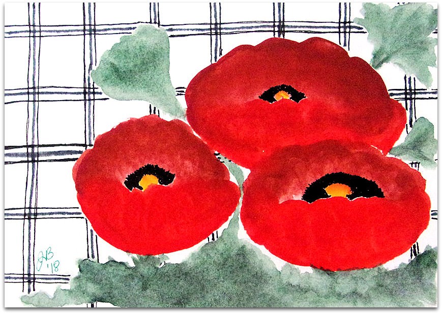 "Poppies and Plaid" by Jan Burch
