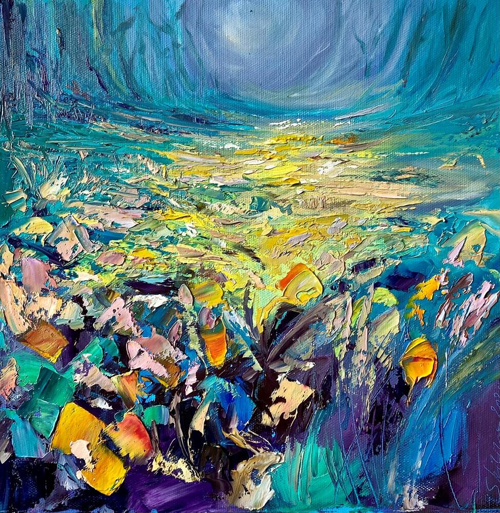 "Forest oil painting textured impast..." by Elena Shilina