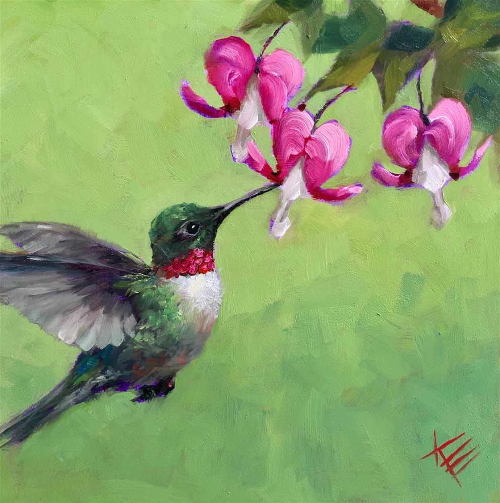 "Bleeding Hearts & Hummingbird" by Krista Eaton