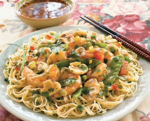 Steamed Shrimp with Snow Peas and Noodles - FineGardening