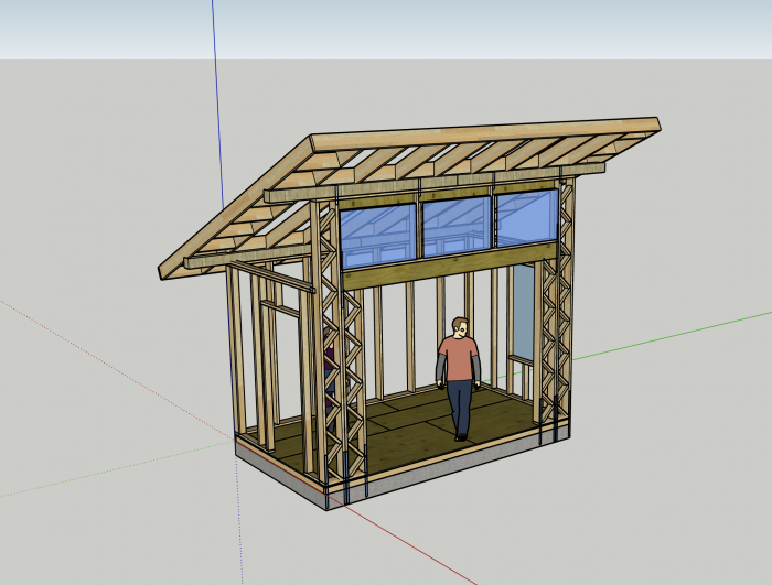Shed with large overhangs and a big portal opening - Fine Homebuilding