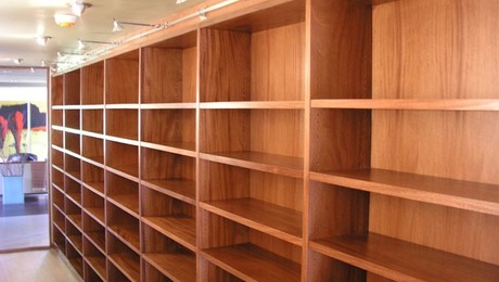 Perkins Hallway Bookcase, Solid African Mahogany - FineWoodworking