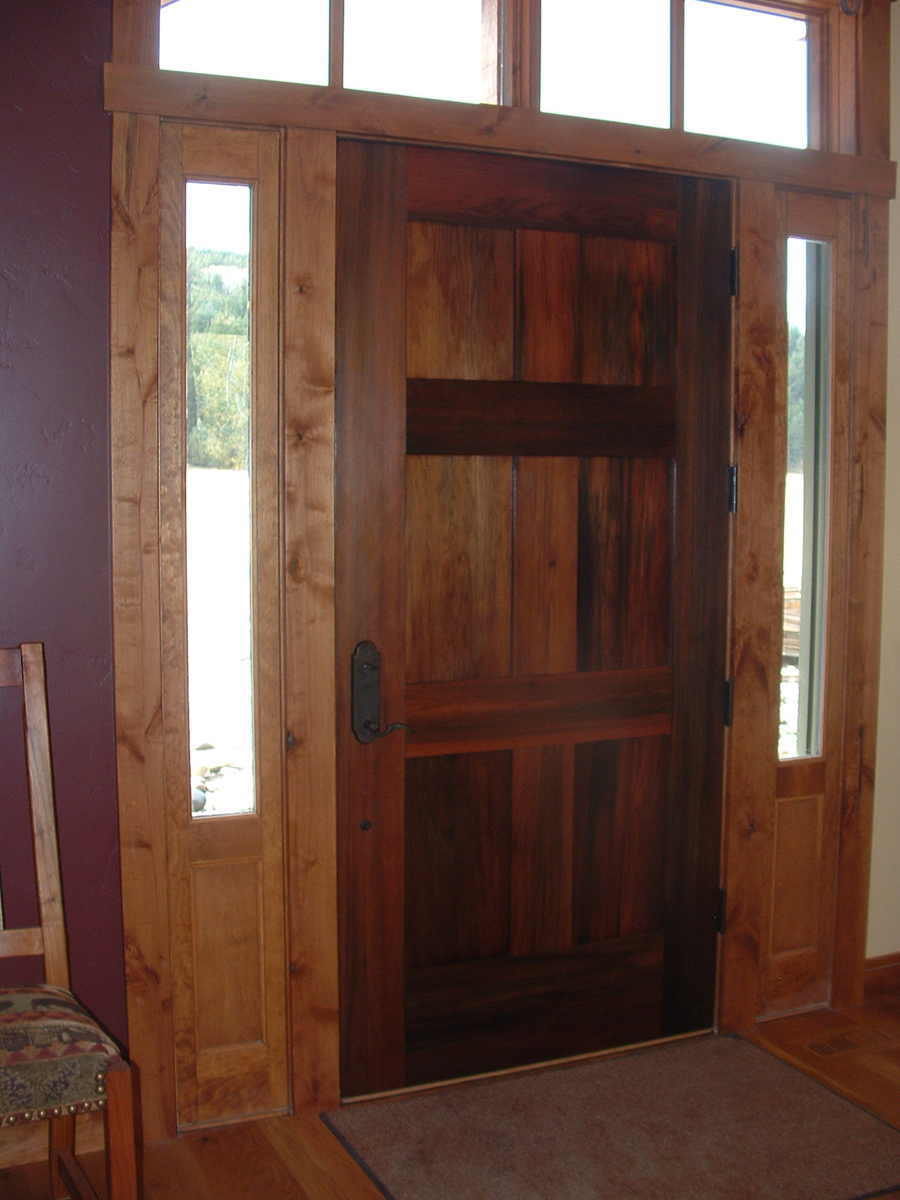 reclaimed pickle barrel red wood door with split wood panels ...