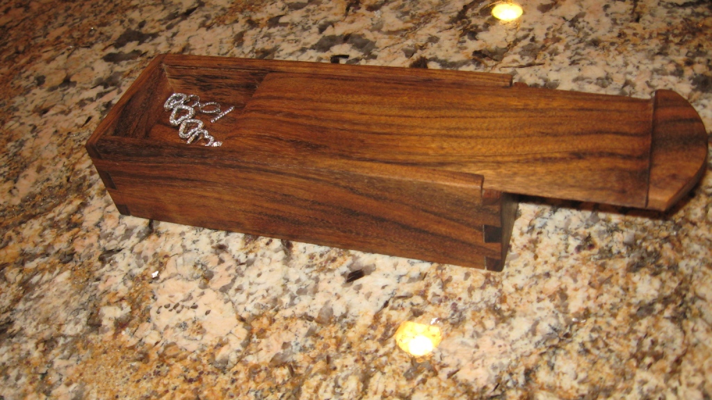 Secret box made from resawn slices of beautifully grained Shedua with ...