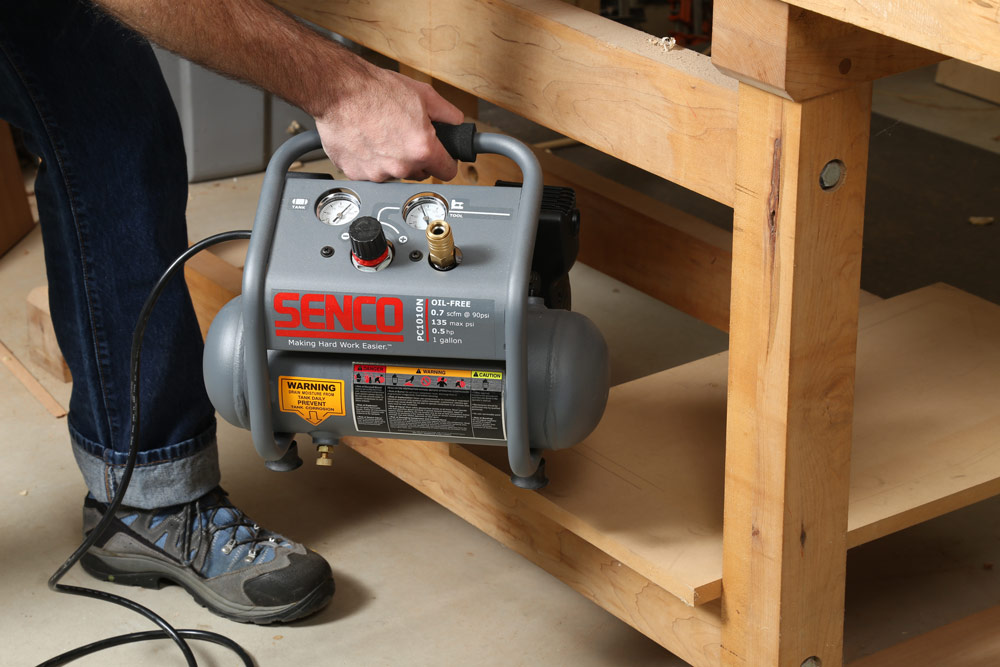 Senco's PC1010N Compressor and hybrid air hose - FineWoodworking