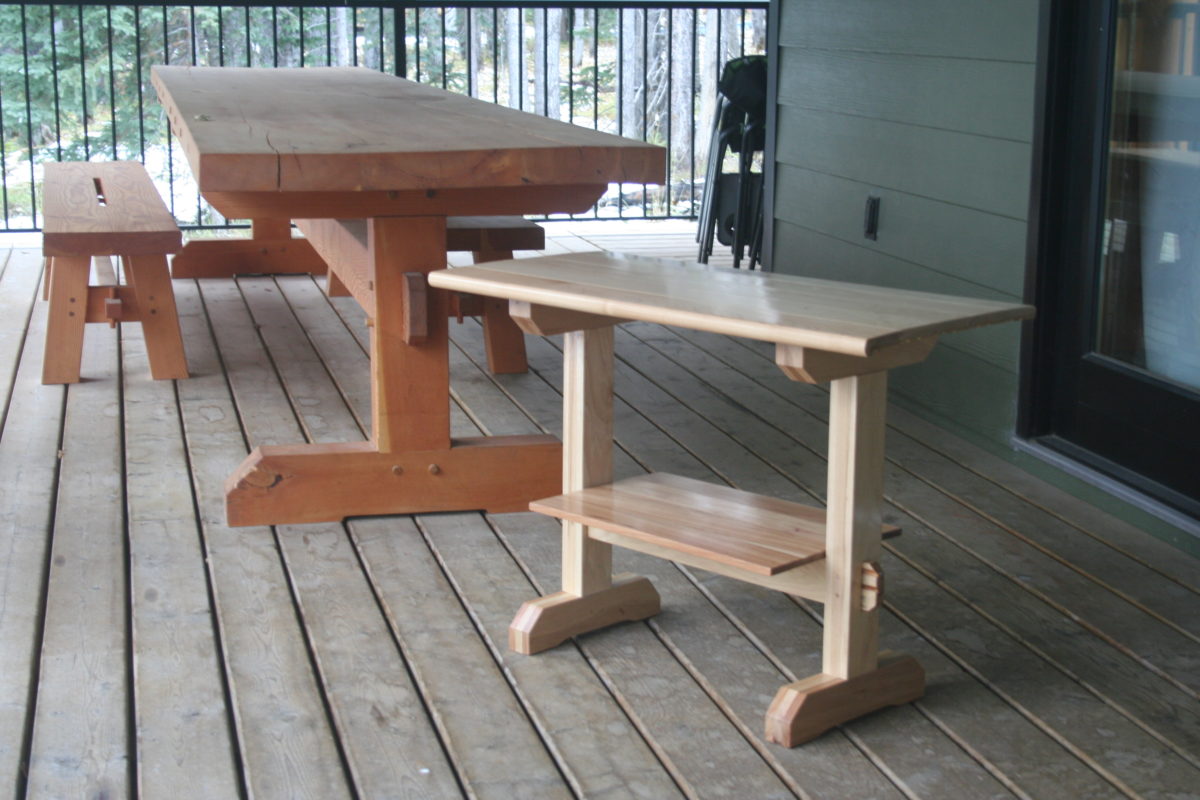 Two styles of suitcase tables made with hickory flooring. - FineWoodworking