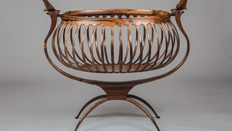 Steam Bent and Sculpted Baby Cradle with Carved Birds - FineWoodworking