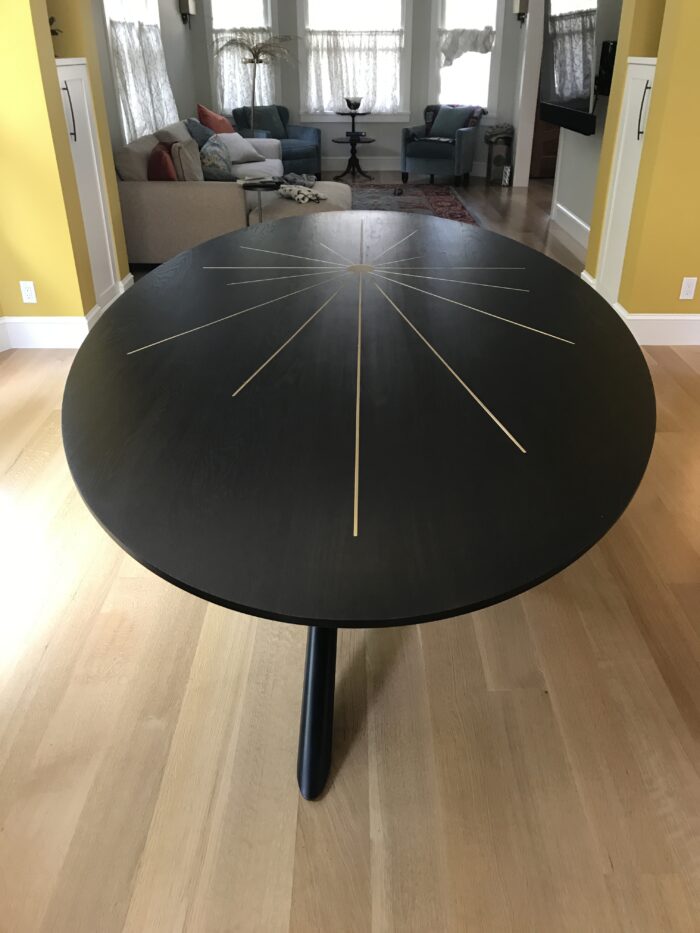 brass inlay buckling table - FineWoodworking