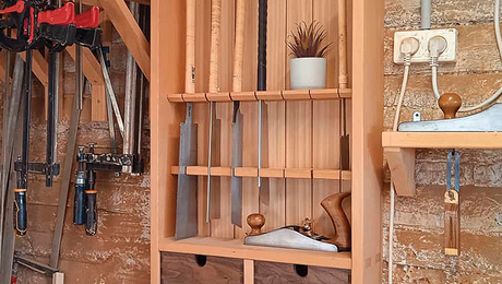 Beech, walnut, and cedar saw rack - FineWoodworking