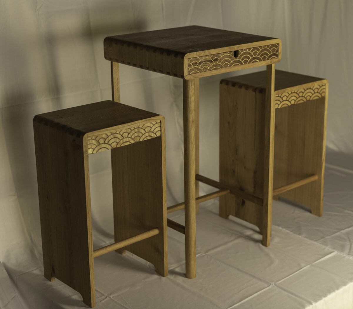 Japanese designed inspired bar table & stools - FineWoodworking