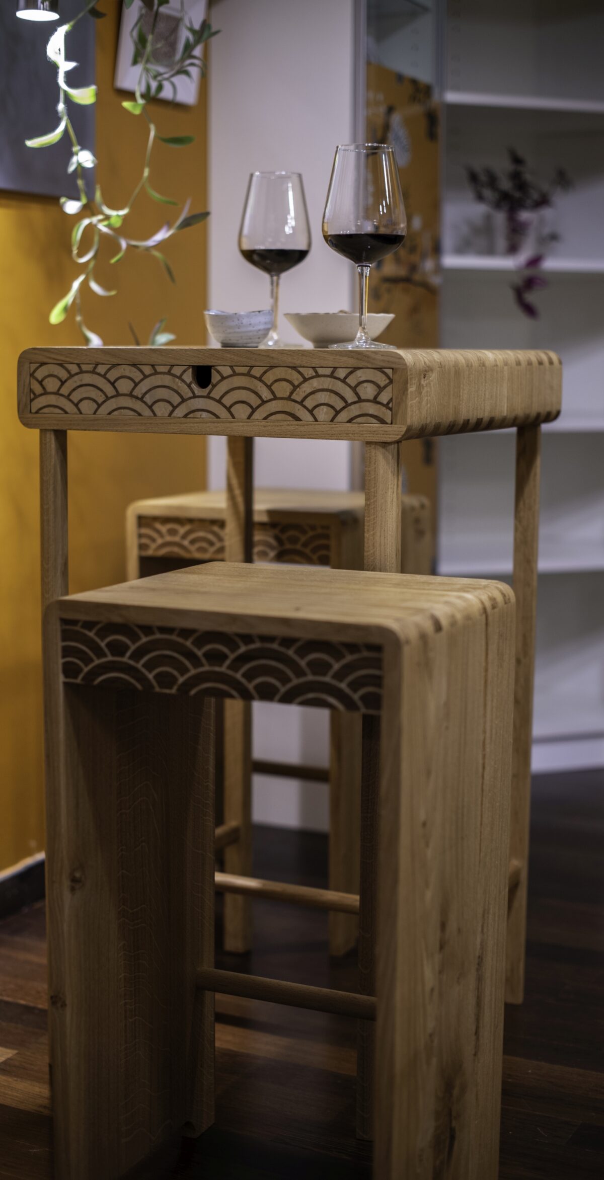 Japanese designed inspired bar table & stools - FineWoodworking