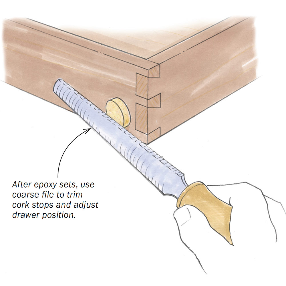 Workshop tip: Bottle corks make good drawer stops - FineWoodworking