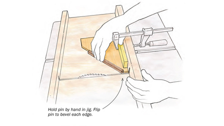 Workshop tip: Bevel decorative pins on your crosscut sled - FineWoodworking