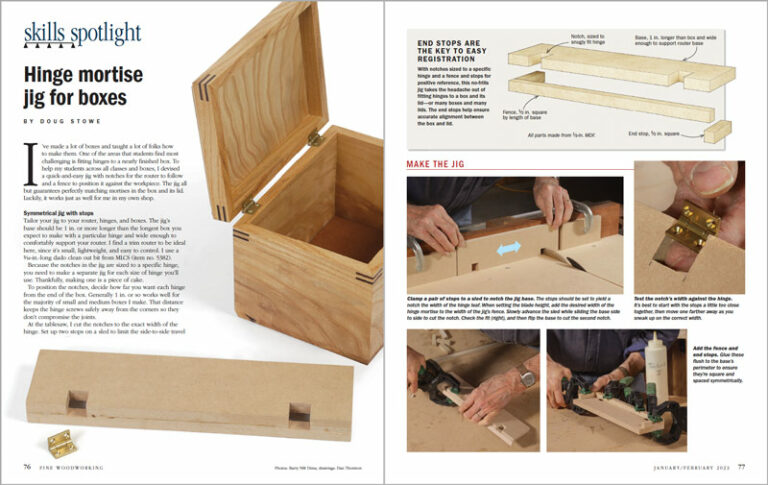 Hinge mortise jig for boxes - FineWoodworking