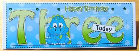 Large DL Happy Birthday THREE TODAY 3D decoupage - Photo by Joyce Watson