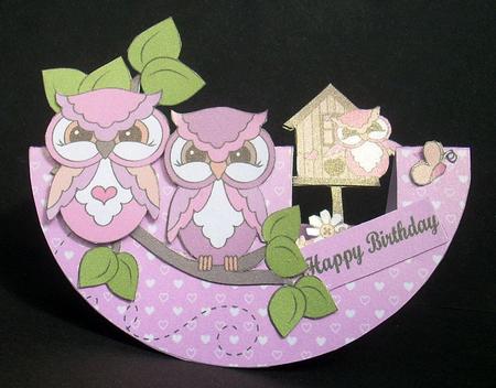 Pink Owls,round Step Card with 3D - CUP391727_49 | Craftsuprint