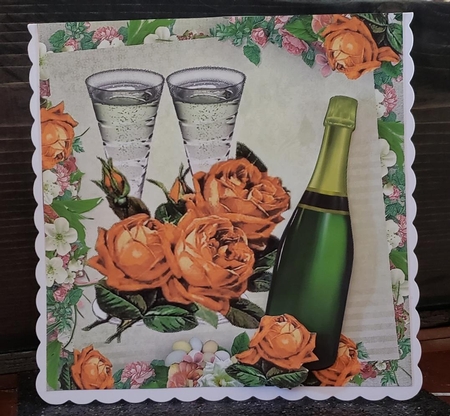 Gold Roses & Champagne in floral frame for Anniversary 8x8 - CUP905036 ...