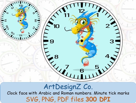 Clock face with Arabic and Roman numbers. Minute tick marks. Vintage ...