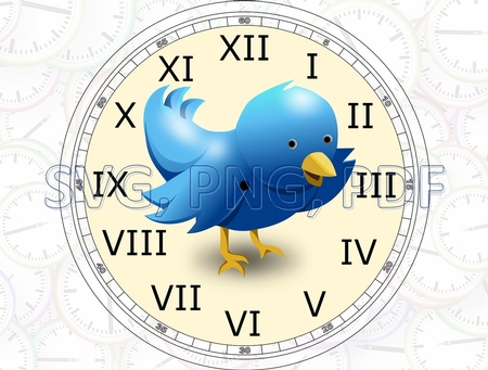 Bird clock face with Arabic and Roman numbers. Minute tick marks. Cupid ...
