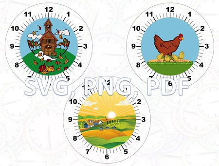 Set of farm clock faces with Arabic and Roman numbers. Minute tick ...