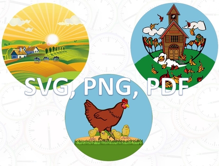 Set of farm clock faces with Arabic and Roman numbers. Minute tick ...