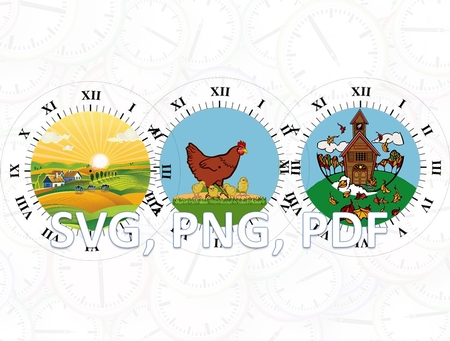 Set of farm clock faces with Arabic and Roman numbers. Minute tick ...