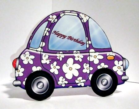 Funky Floral Car Shaped Card - CUP387312_359 | Craftsuprint