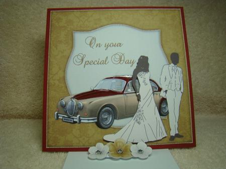 Beautiful Bride & Groom with Vintage Car 8x8 Quick Card - Photo by ...