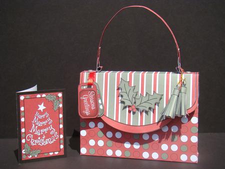 3D Spots Stripe & Holly Xmas Handbag Treat or Favour Box Kit ...