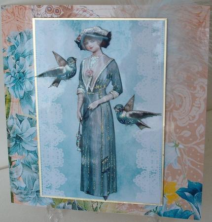 Pretty Vintage Lady with Blue Birds on Lace - CUP545237_415 | Craftsuprint