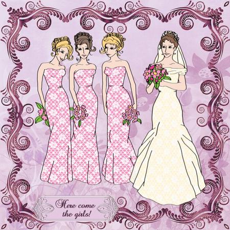 Cu Bride and Bridesmaids Line Art - CUP491297_416 | Craftsuprint