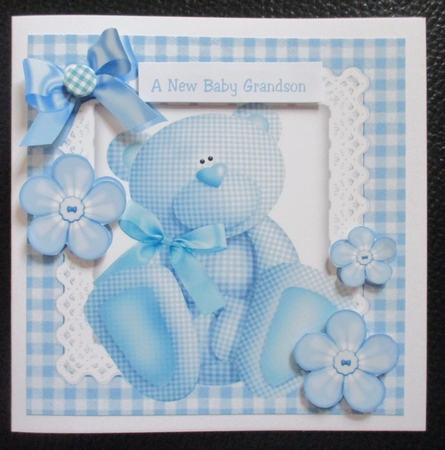 Bow, Buttons and a lovely blue gingham teddy bear 8x8 - CUP738697_415 ...