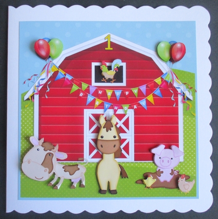 FARM ANIMALS - BIRTHDAY BARN CARD - AGE 1 - CUP789381_57683 | Craftsuprint